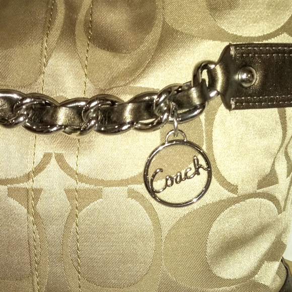 Coach | Bags | Coach Brown Gold Tan Sateen Signature Chain Duffle ...